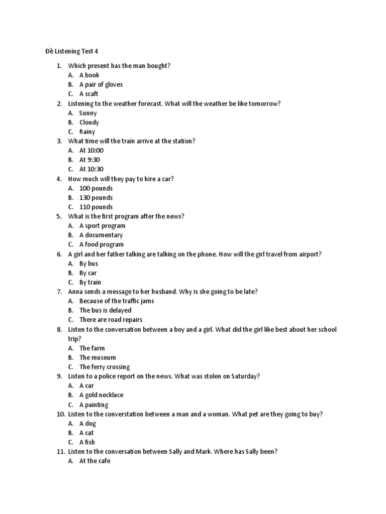 Comprehension Test on Listening Skills: Questions and Answers | PDF