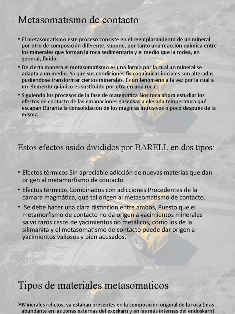 Metasomatismo de Contacto Exposicion | PDF | Roca (geología) | Minerales