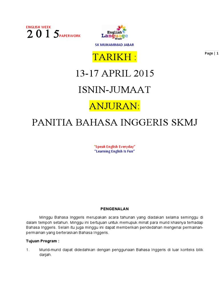 English Week Paperwork | PDF