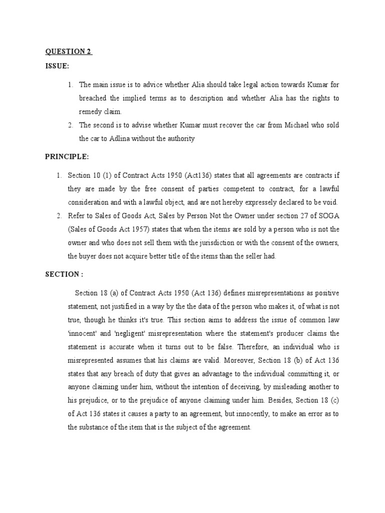 Blaw Question 2 Answer | PDF | Misrepresentation | Common Law