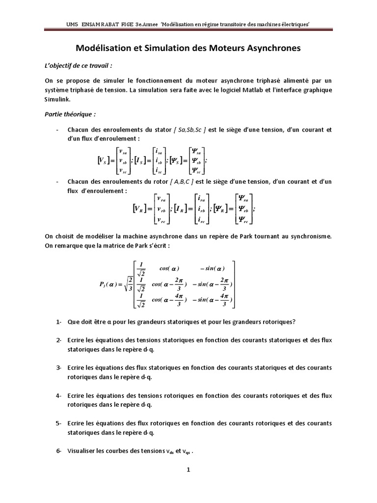 Simulation Du Moteur Asynchrone Triphas PDF Physique