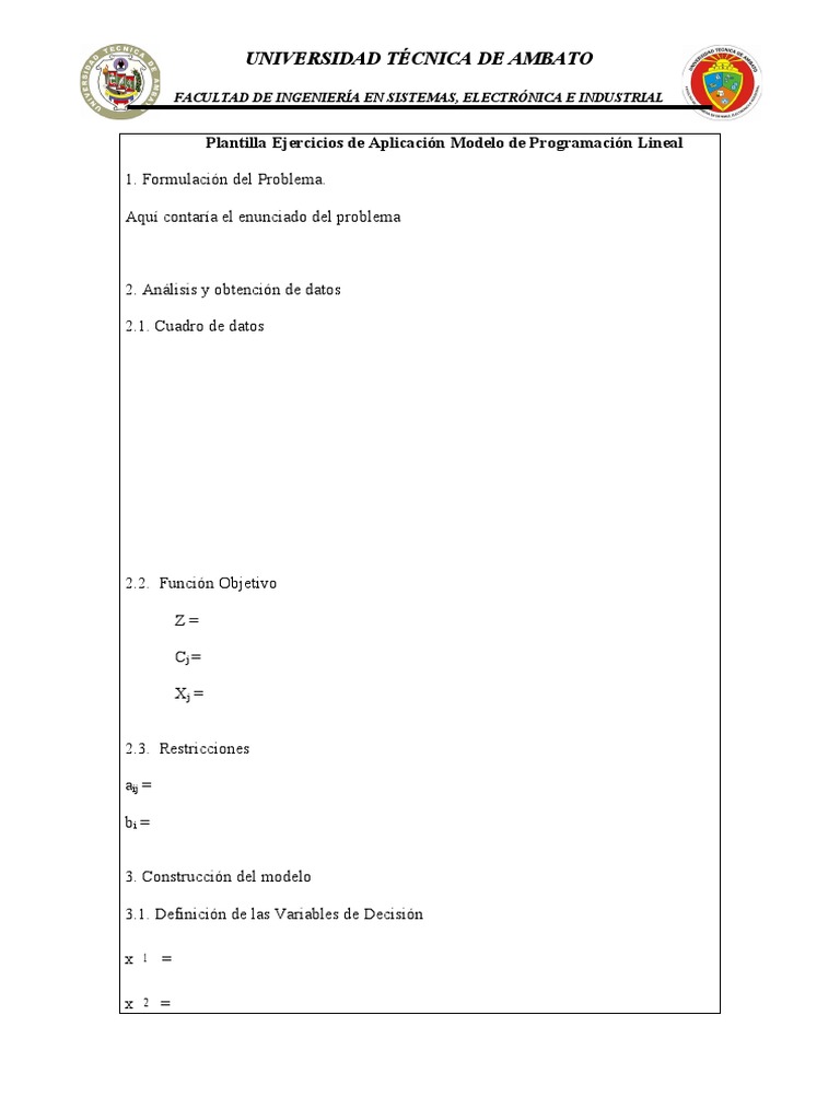 Plantilla Modelo de Programación Lineal | PDF