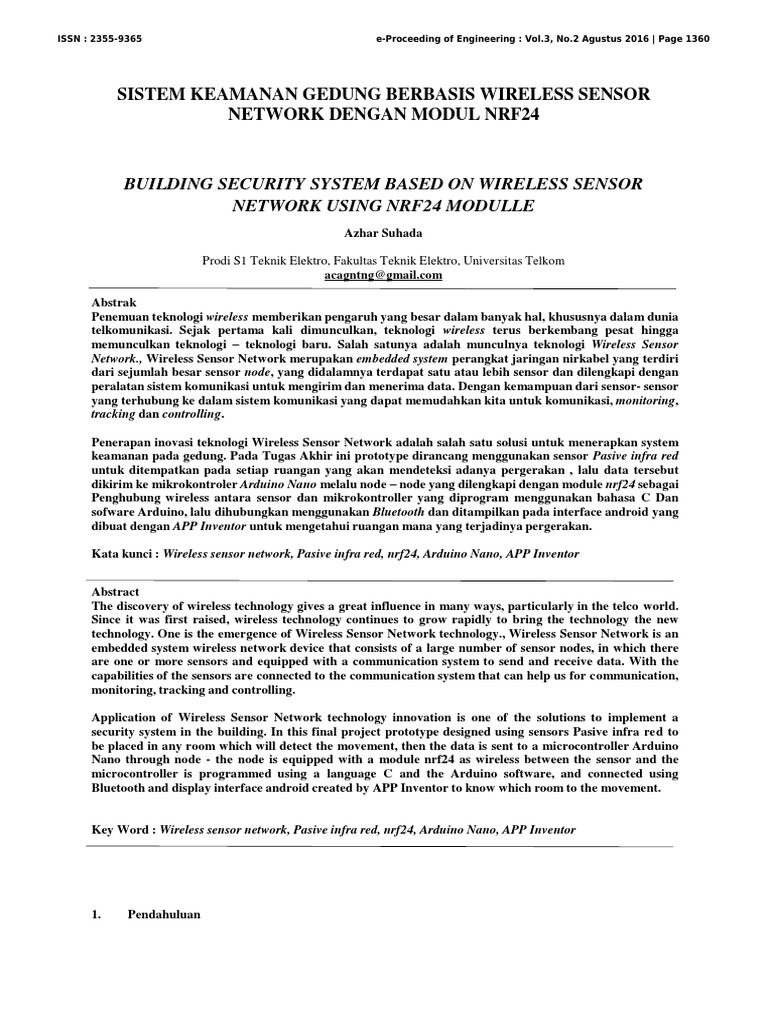 Building Security System Based On Wireless Sensor Network Using Nrf24 Modulle | PDF