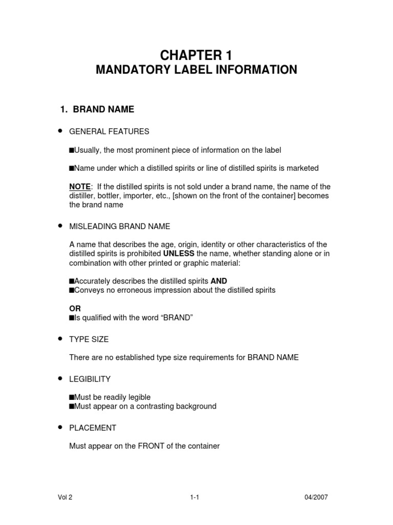 USA Mandatory Label Information | PDF | Whisky | Brandy