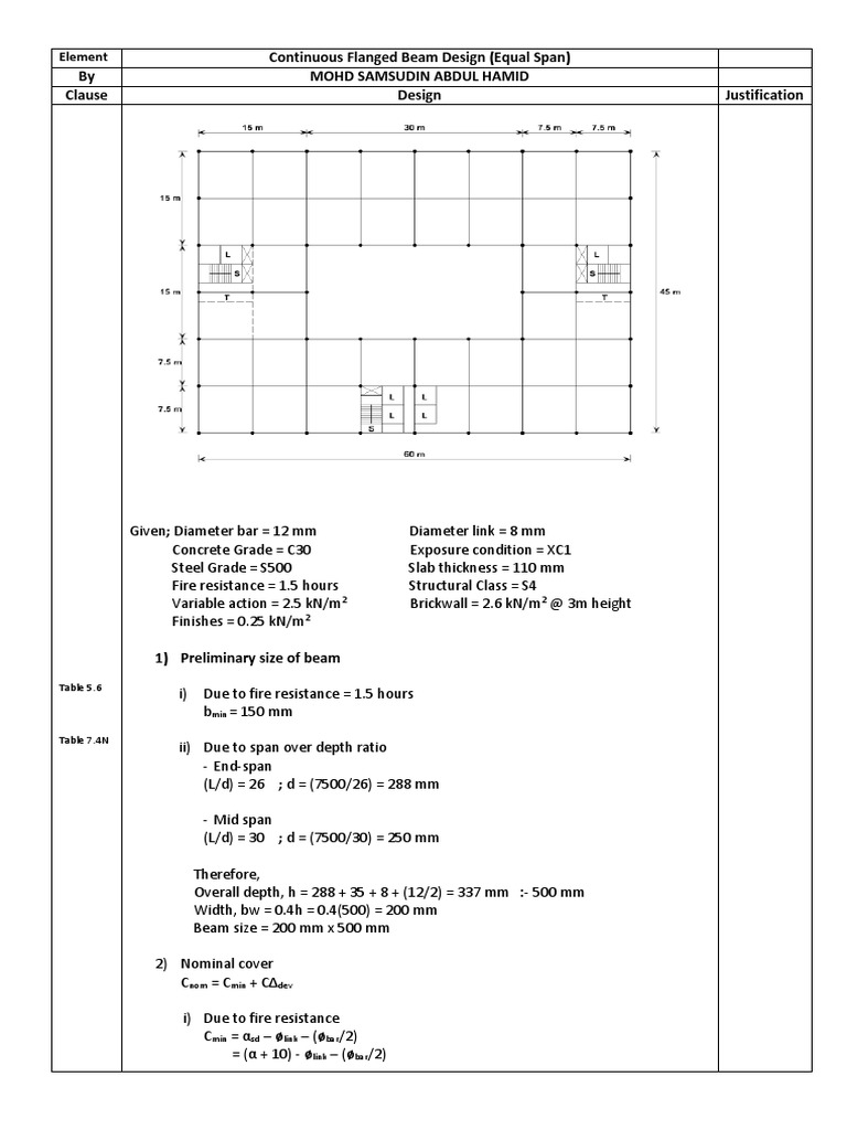 Continous Beam Flanged Beam Equal Span | PDF | Beam (Structure) | Continuum Mechanics