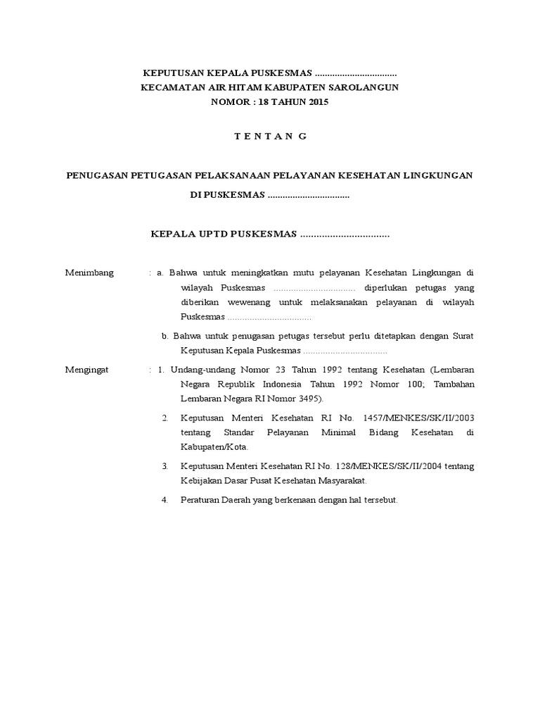 Contoh SK Kesling | PDF