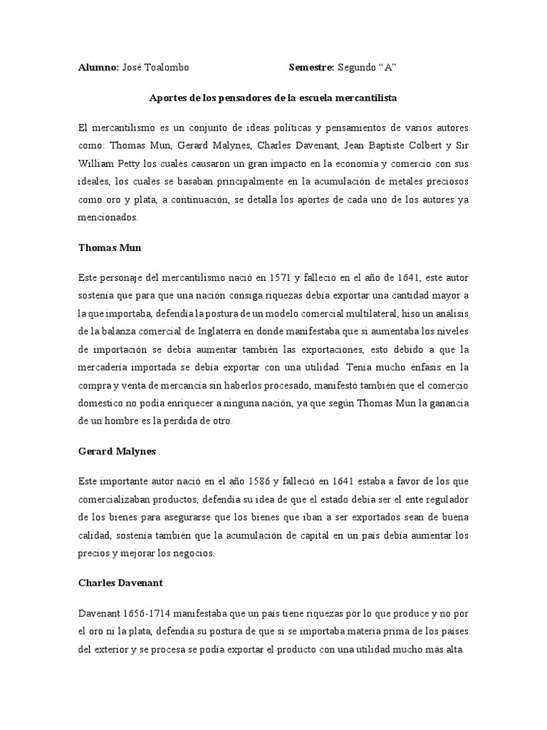 Aportes de los Pensadores Mercantilistas | PDF | Mercantilismo ...