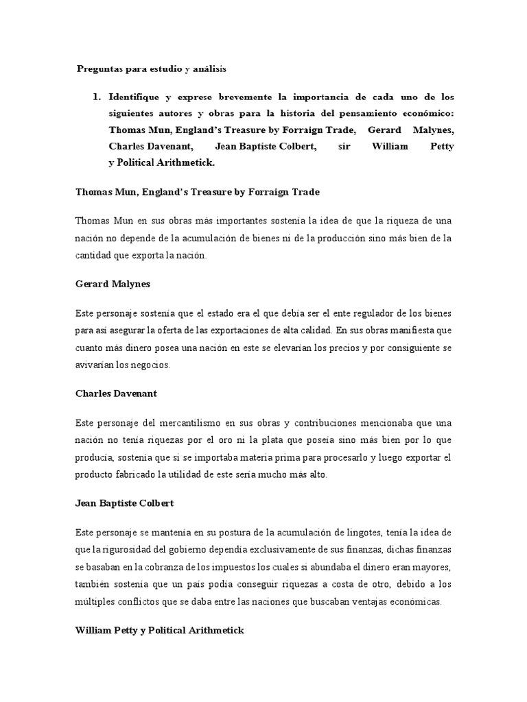 Preguntas de Analisis | PDF | Mercantilismo | Proteccionismo