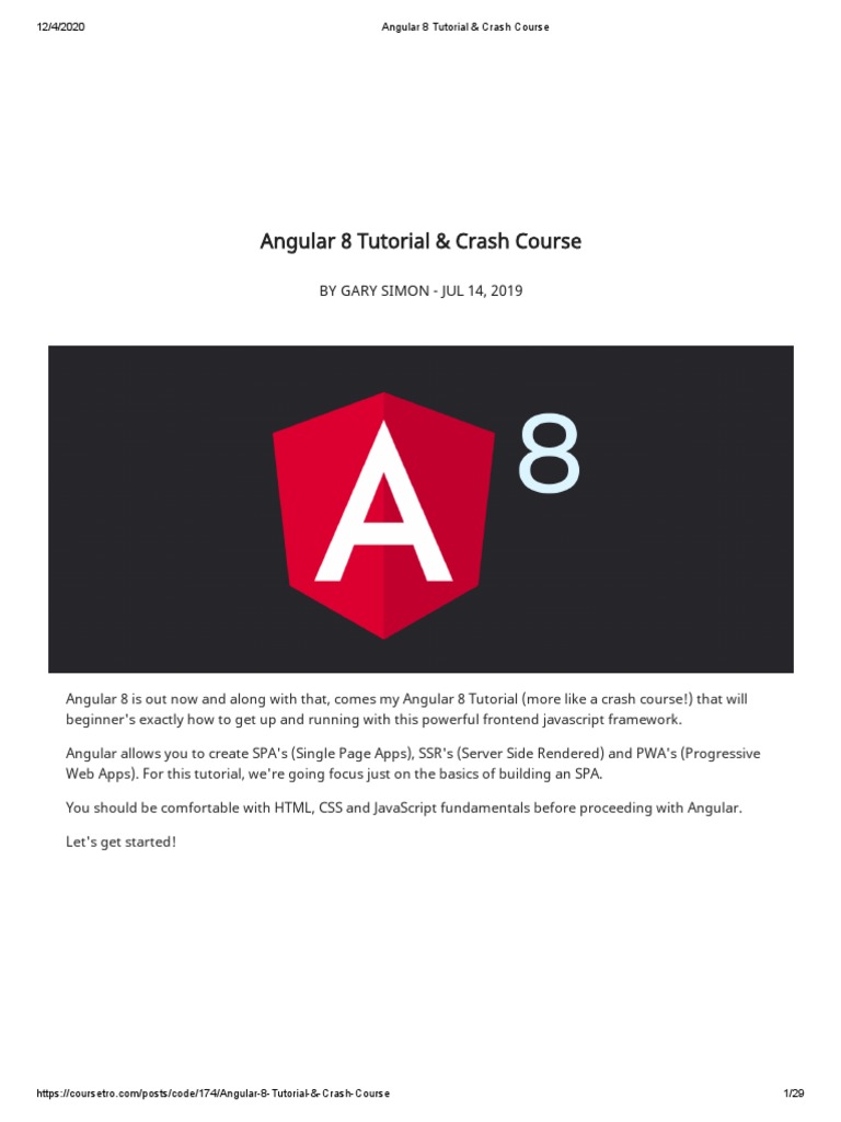Angular 8 Tutorial & Crash Course | PDF | Command Line Interface | Web ...