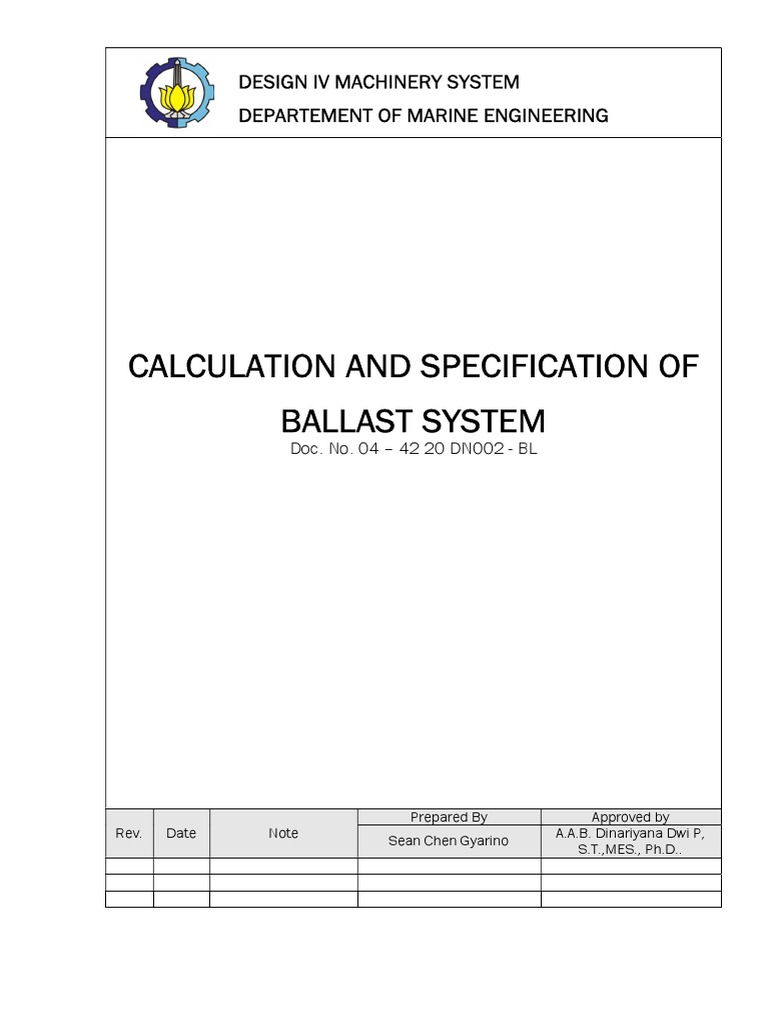 Ballast System Design and Calculation | PDF | Pump | Valve