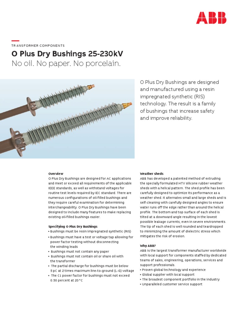 O Plus Dry Bushings 25-230kV Leaflet | PDF | Power (Physics) | Electricity