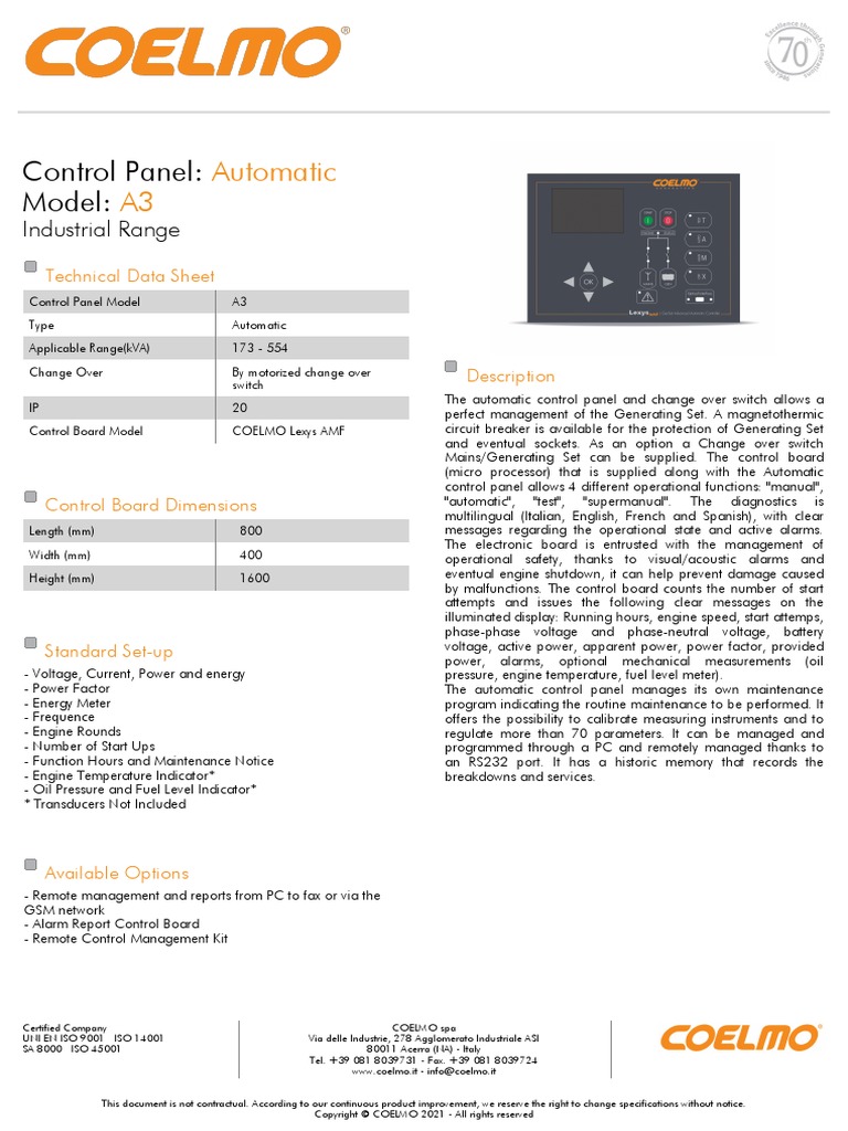 Automatic A3: Control Panel: Model | PDF | Switch | Automation