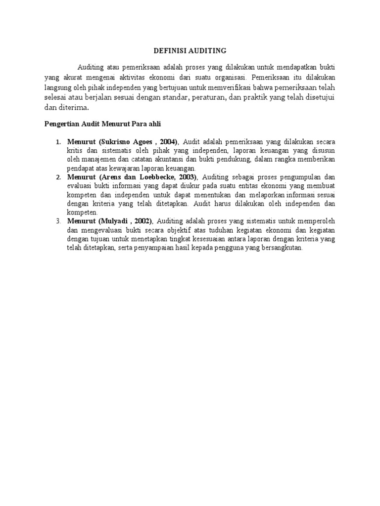 Definisi dan Pengertian Auditing | PDF | Pengelolaan Keuangan & Uang