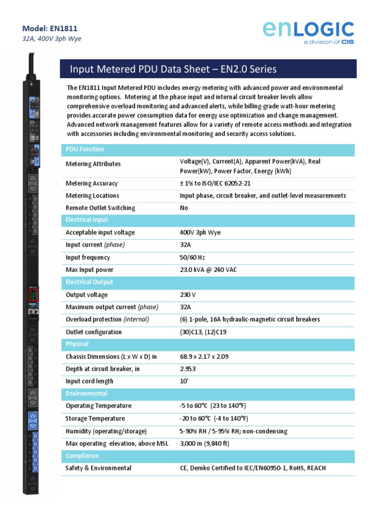 Input Metered PDU Data Sheet - EN2.0 Series | Download Free PDF | Computer Network | Ethernet