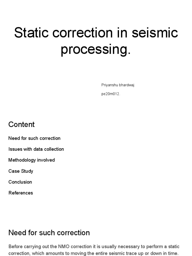 Static Correction in Seismic Processing.: Priyanshu Bhardwaj Pe20m012 ...
