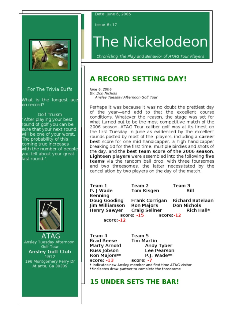 The Nickelodeon: A Record Setting Day! | PDF | Par (Score) | Precision ...