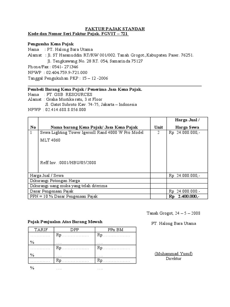 Contoh Faktur Pajak Standar 2023 | PDF | Pengelolaan Keuangan & Uang ...