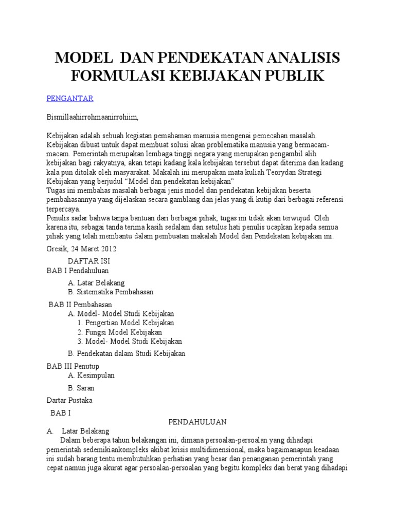 Model Dan Pendekatan Analisis Formulasi | PDF