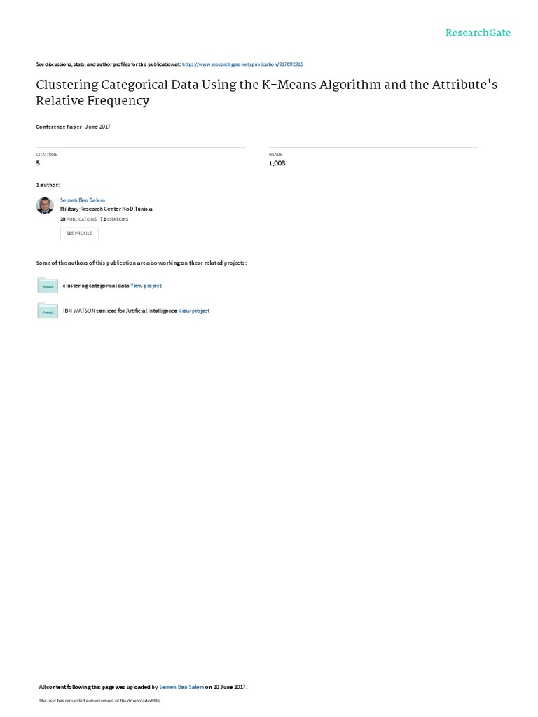 Clustering Categorical Data Using The K Means Algorithm and The ...