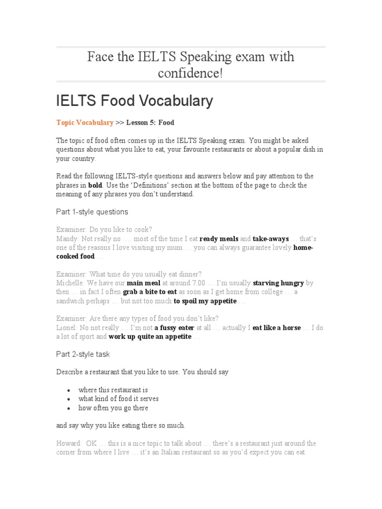 IELTS Food Vocabulary: Face The IELTS Speaking Exam With Confidence ...