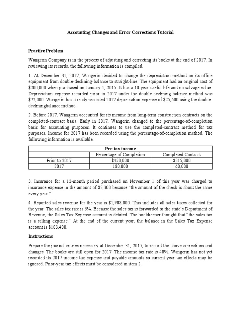 Accounting Changes and Error Corrections Tutorial (3753) | PDF ...