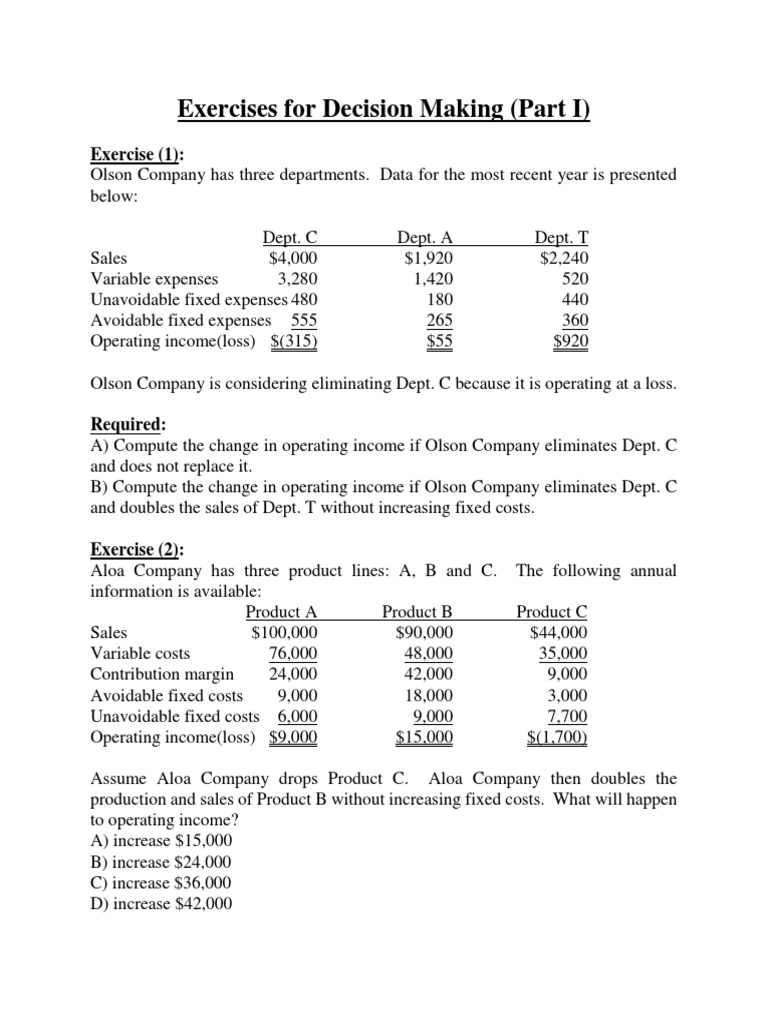 Exercises For Decision Making (Part I) | PDF | Cost | Management Accounting