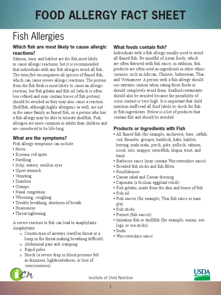 Fish Allergies Fact Sheet | PDF | Food Allergy | Allergy