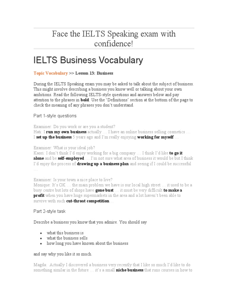 IELTS Business Vocabulary: Face The IELTS Speaking Exam With Confidence ...