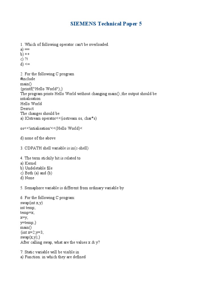 (WWW - Entrance-Exam - Net) - Siemens Placement Sample Paper 1 | PDF ...