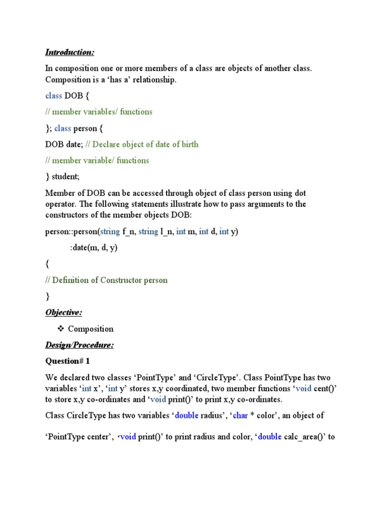 Programming Fundamentals (Composition Relationship) | PDF | Class ...