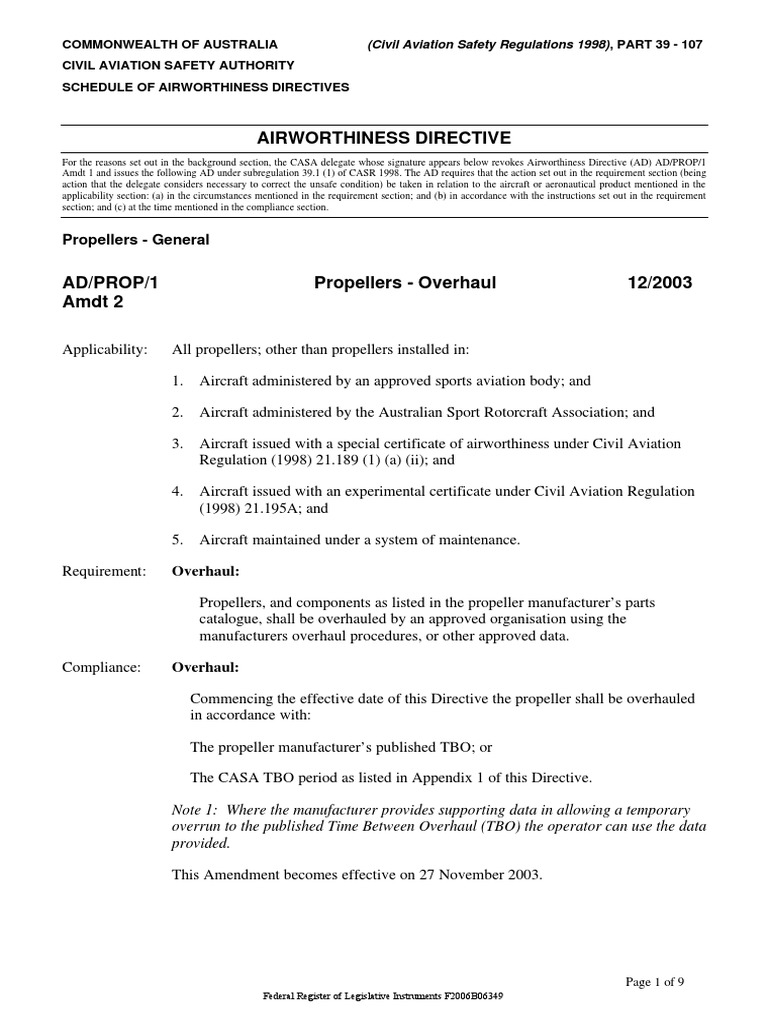 Airworthiness Directive: Propellers - General | PDF | Aerospace ...