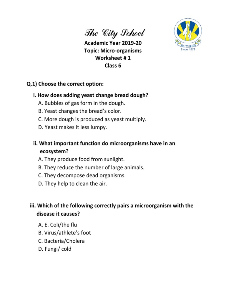 Class 6 Microorganisms Worksheet | PDF | Microorganism | Decomposition