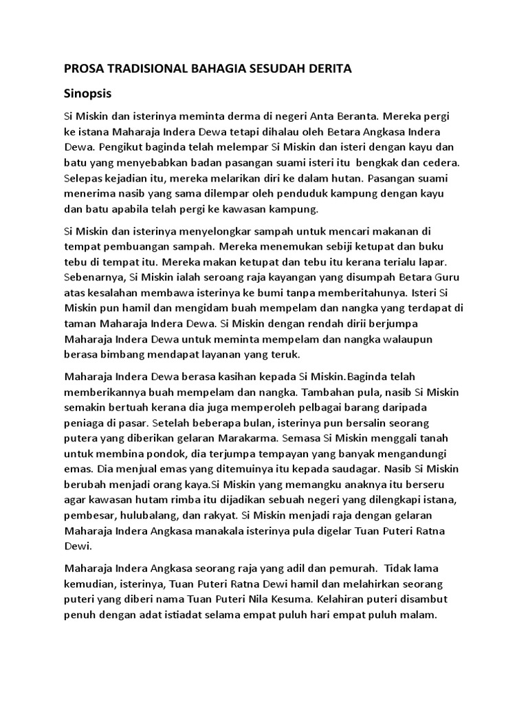 Prosa Tradisional Bahagia Sesudah Derita | PDF