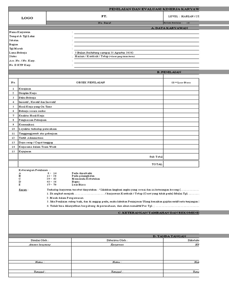 Form Penilaian Karyawan | PDF