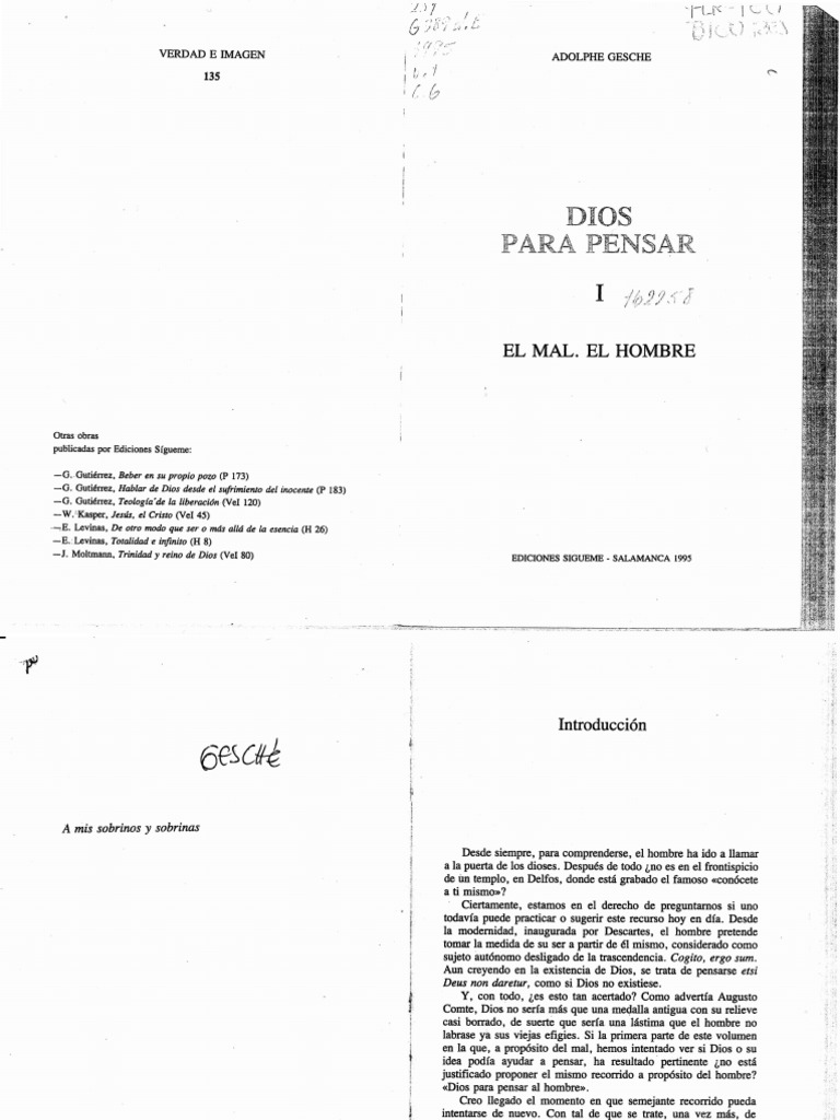 1 Adolphe Gesche Dios para Pensar | PDF | Divinidad (disciplina ...