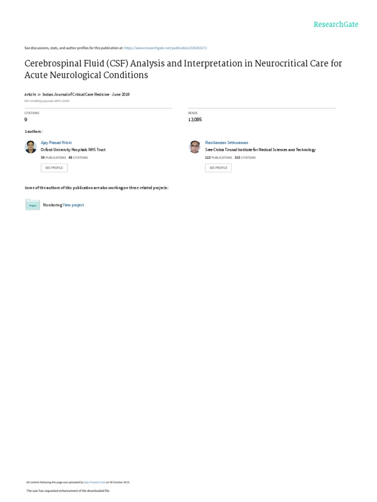 Cerebrospinal Fluid CSF Analysis and Interpretatio | PDF ...