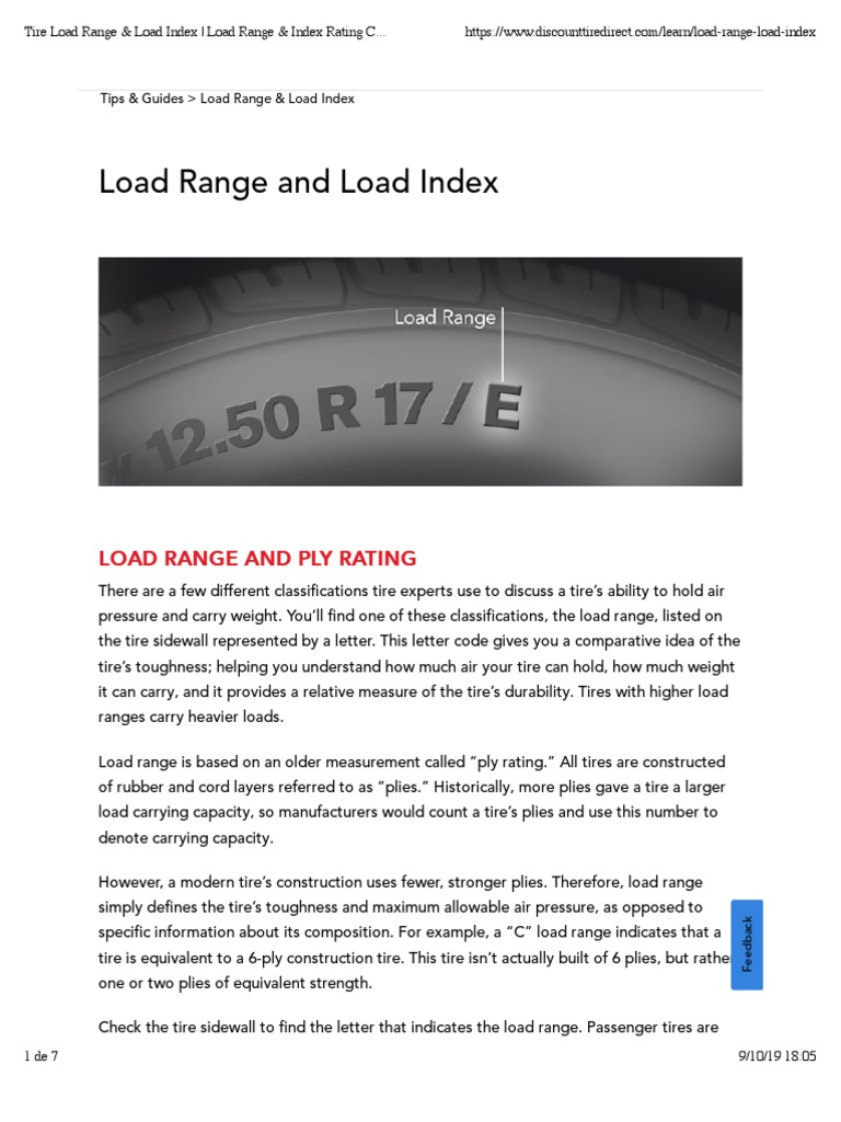 Tire Load Index and Range Guide | PDF | Tire | Vehicle Technology