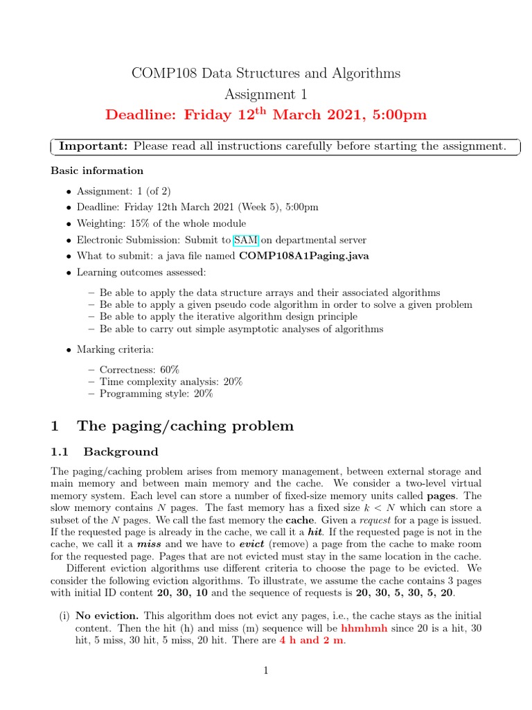 Deadline: Friday 12 March 2021, 5:00pm: COMP108 Data Structures and Algorithms Assignment 1 ...