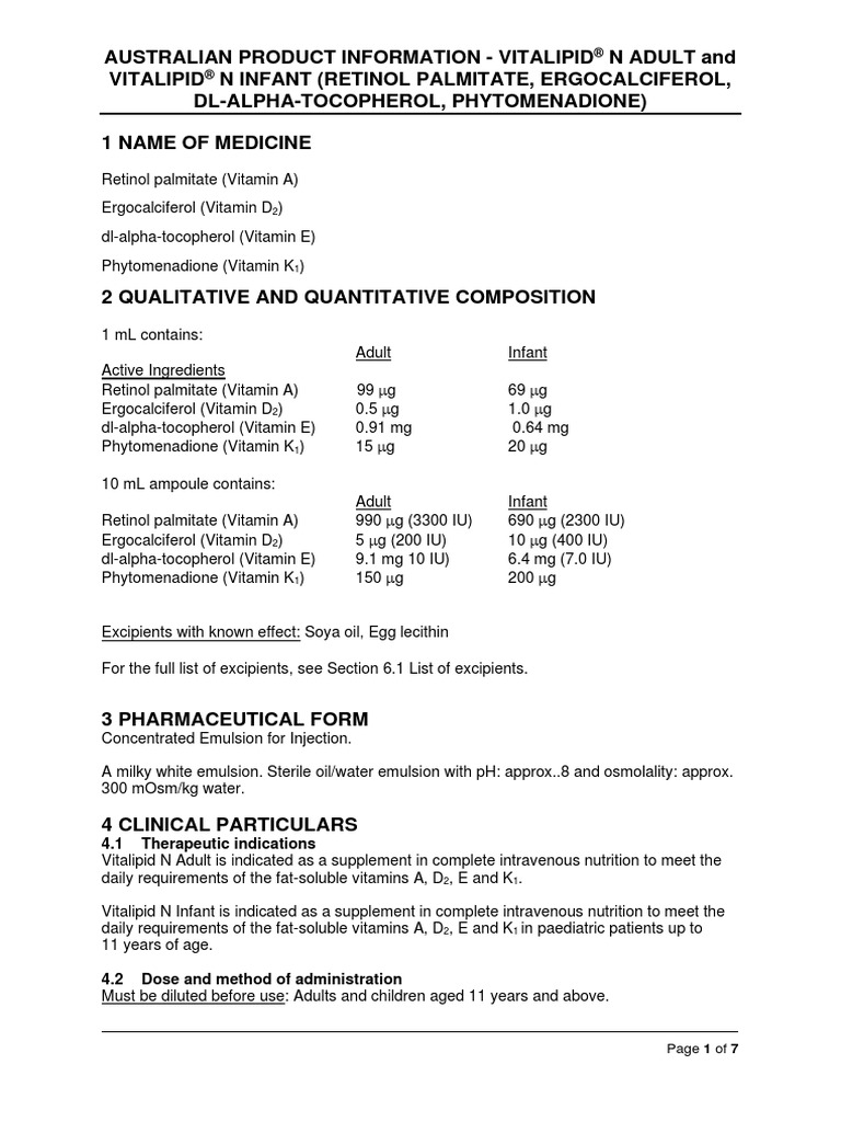 Vitalipid N PI | Download Free PDF | Adverse Effect | Vitamin A