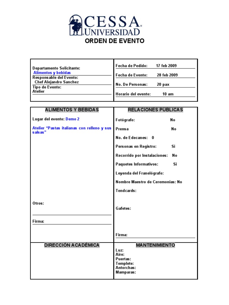 Orden de Evento | PDF