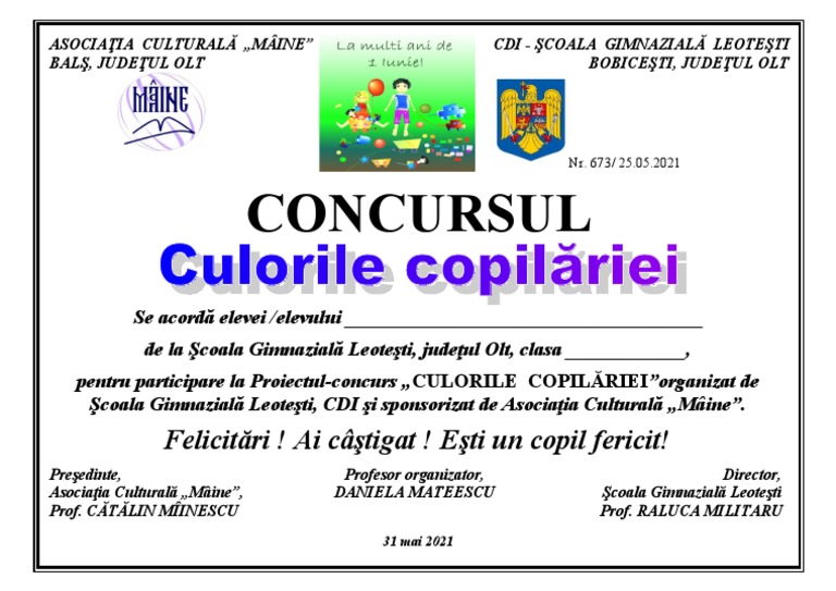 Diploma Concurs Culorile Copilariei 2021 | PDF