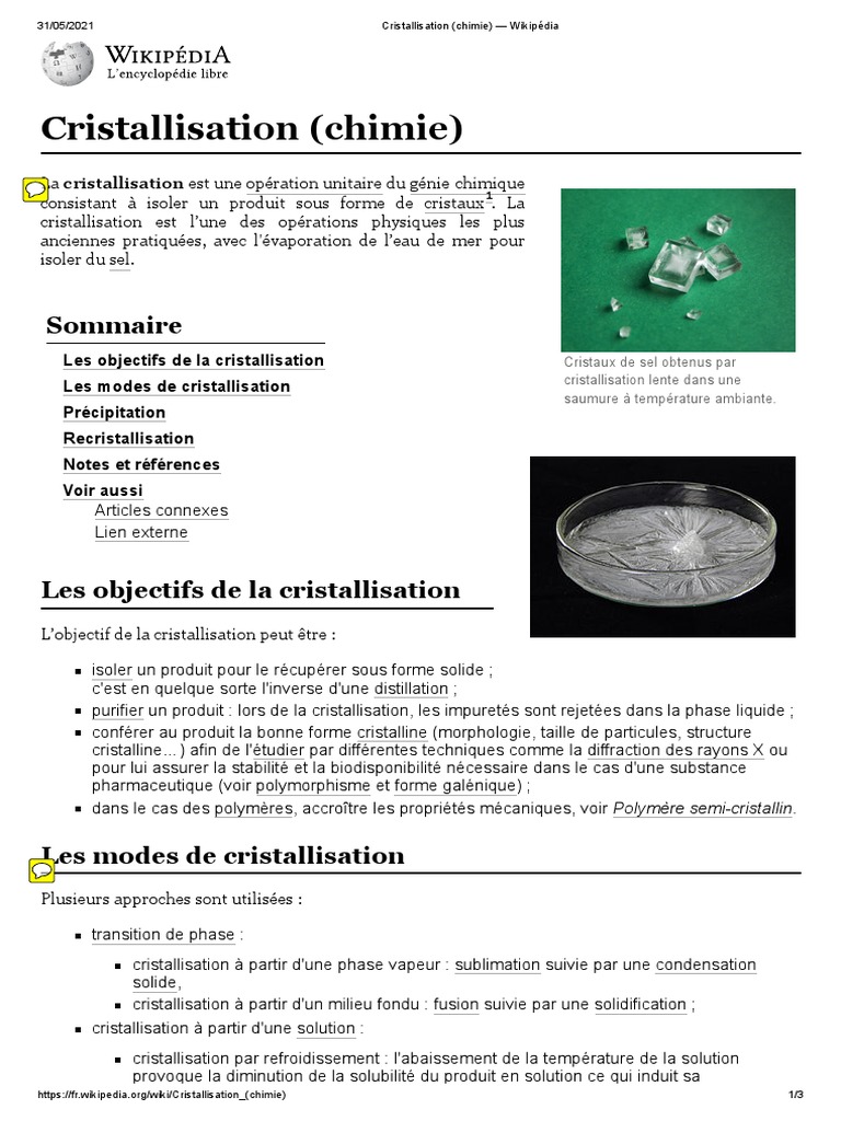 Processus De Cristallisation En Chimie