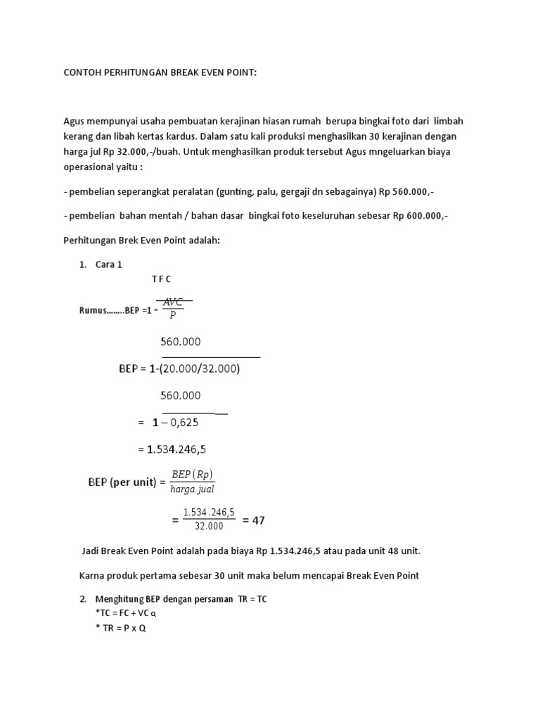 Contoh Perhitungan Break Even Point | PDF