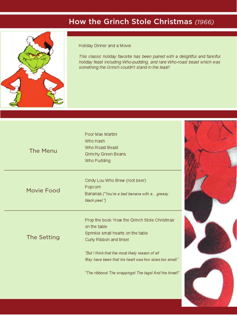 Grinch Dinner and Movie | PDF | Roasting | Cooking