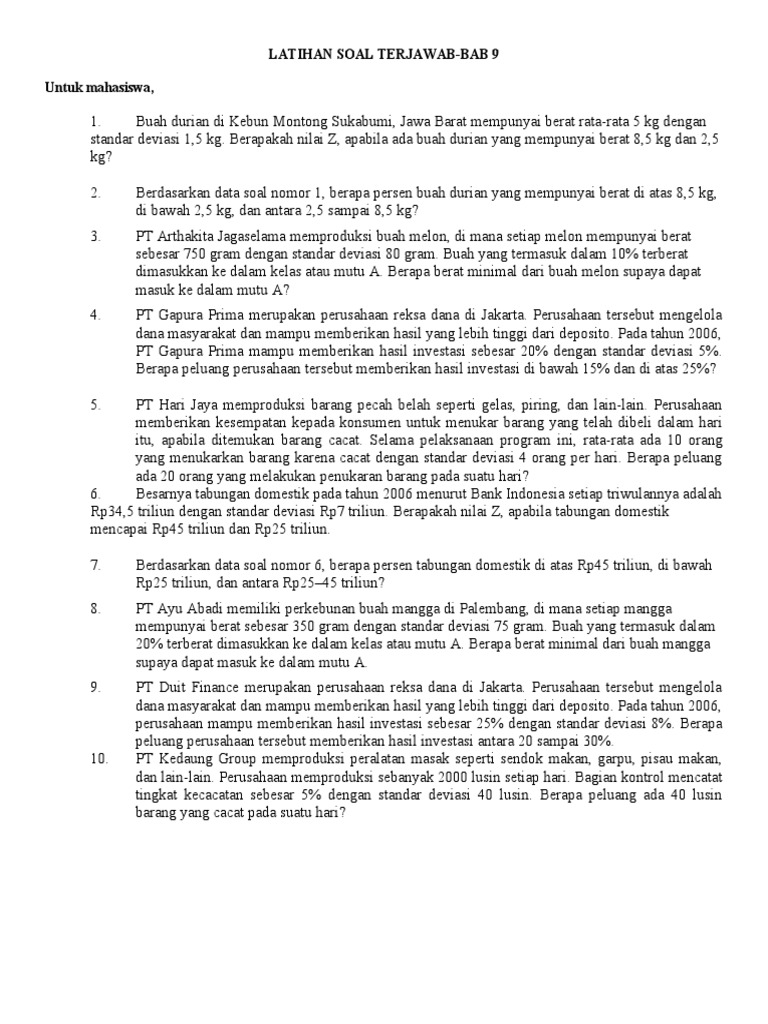 LATIHAN SOAL BAB 8 Statistika Ekonomi Dan Bisnis 1 | PDF