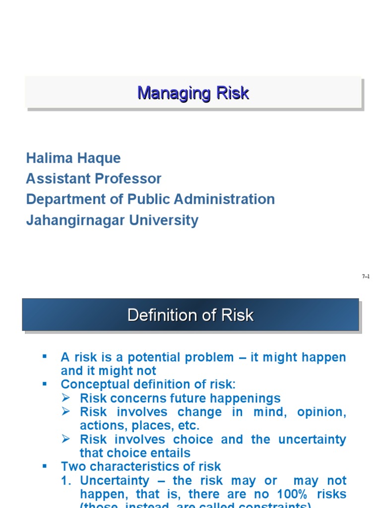 Chapter 7 - Managing Risk | PDF | Risk | Variance