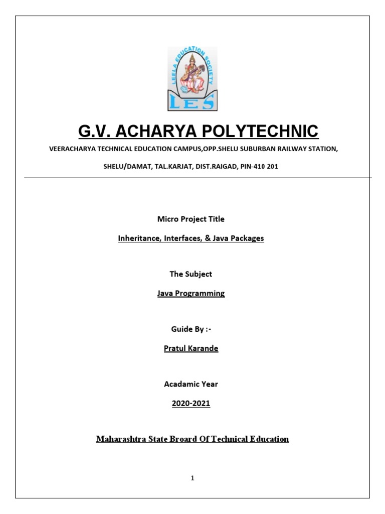 Java Programming Micro Project (Diploma) | PDF | Inheritance (Object Oriented Programming ...