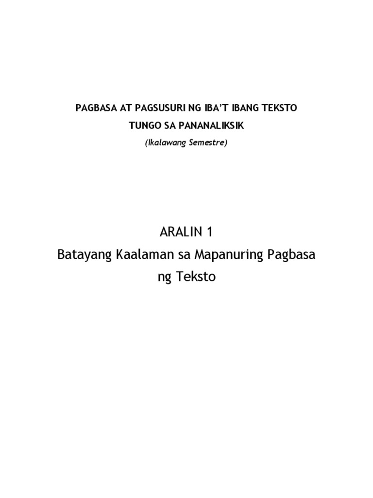 Aralin 1 Pagbasa | PDF