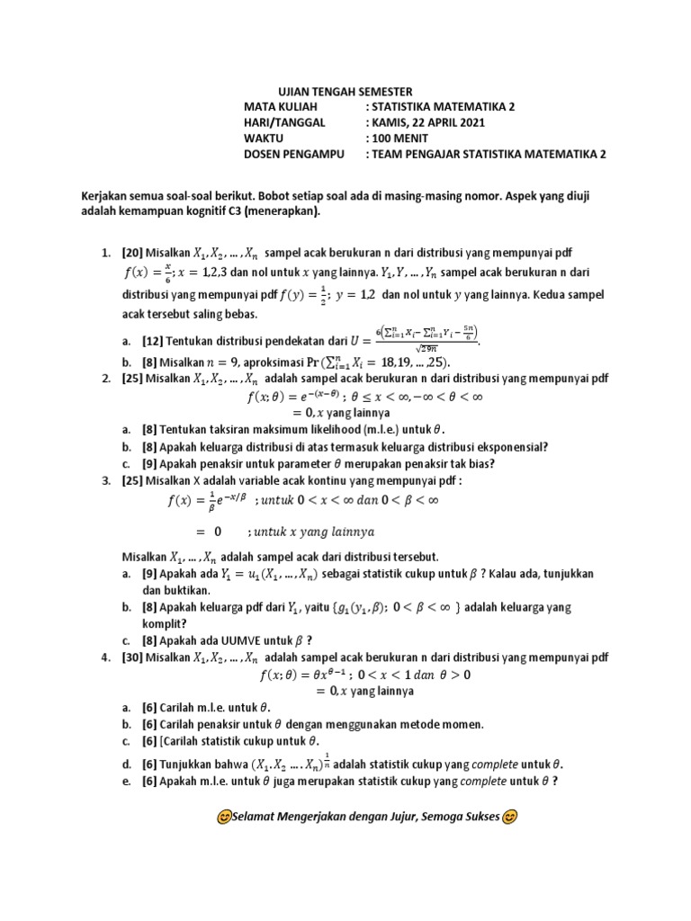 Soal UTS Statmat 2 | PDF