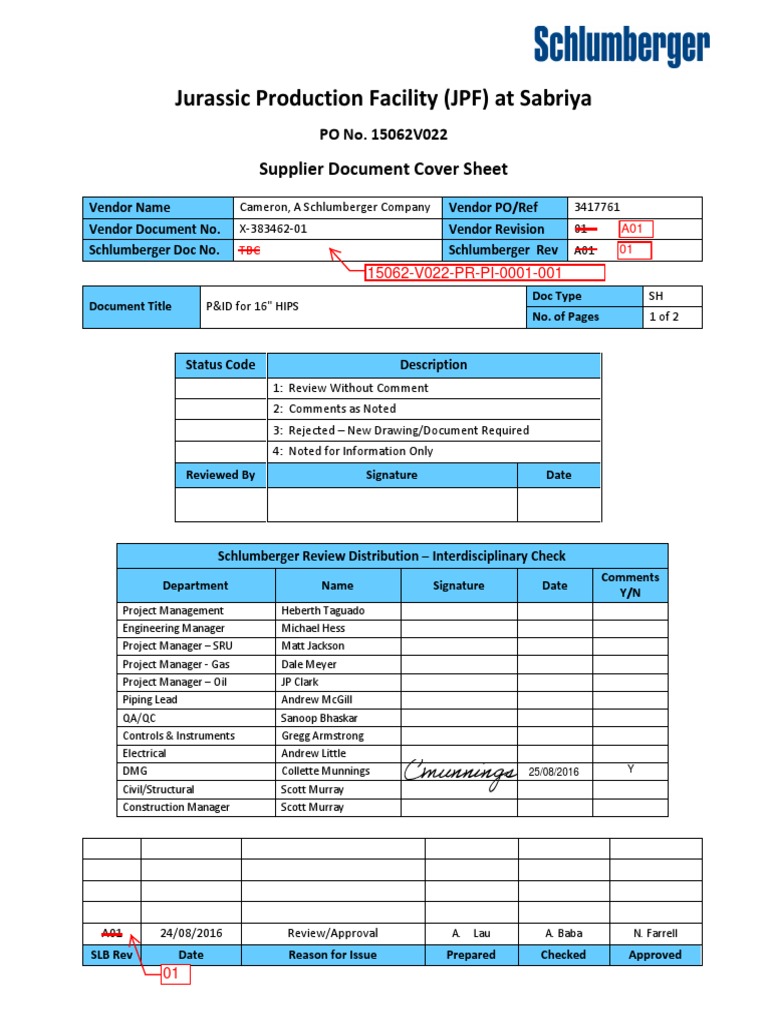 Jurassic Production Facility (JPF) at Sabriya: Supplier Document Cover ...